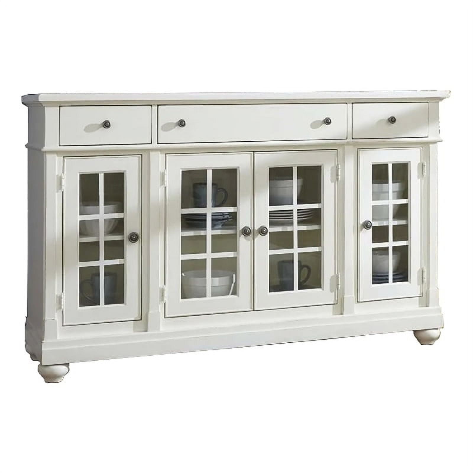 Bowery Hill Farmhouse Wood Open Shelf Buffet in Linen White/Pewter ...