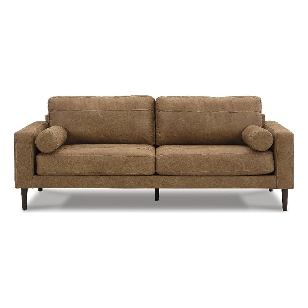 Bowery Hill Faux Leather Contemporary Corner-blocked frame Caramel Sofa ...