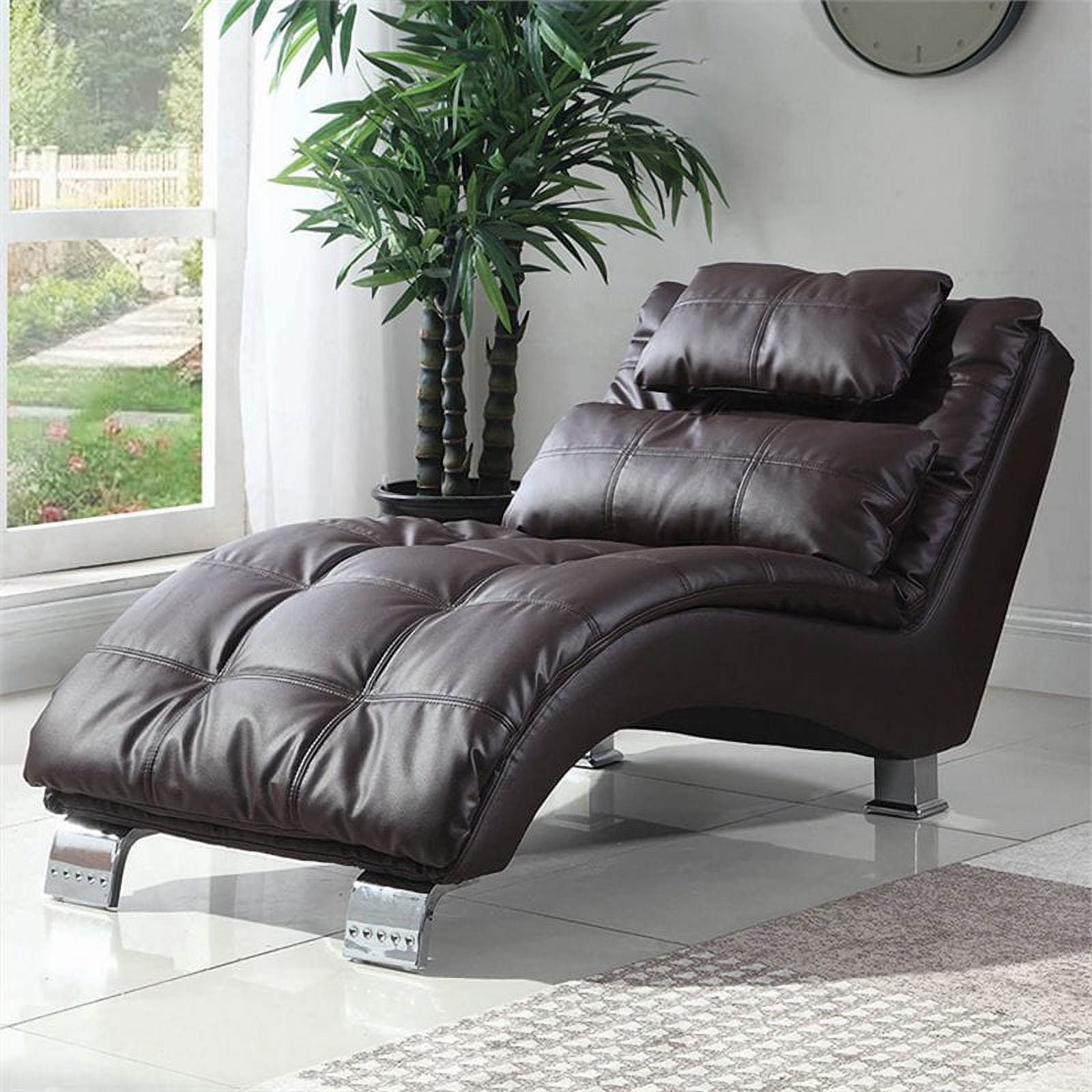 Bowery Hill Faux Leather Tufted Chaise Lounge in Dark Brown - Walmart.com