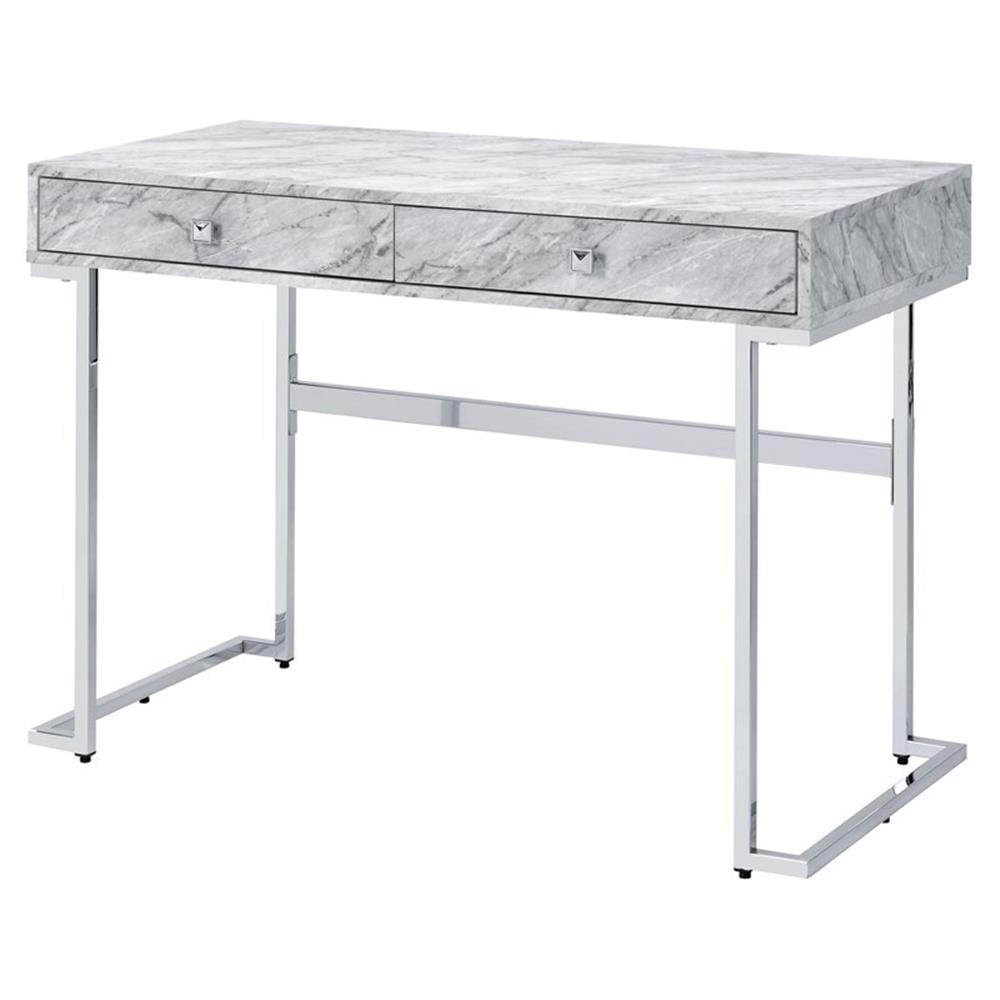 Bowery Hill Faux Marble Top Writing Desk with 2 Drawers in White and ...