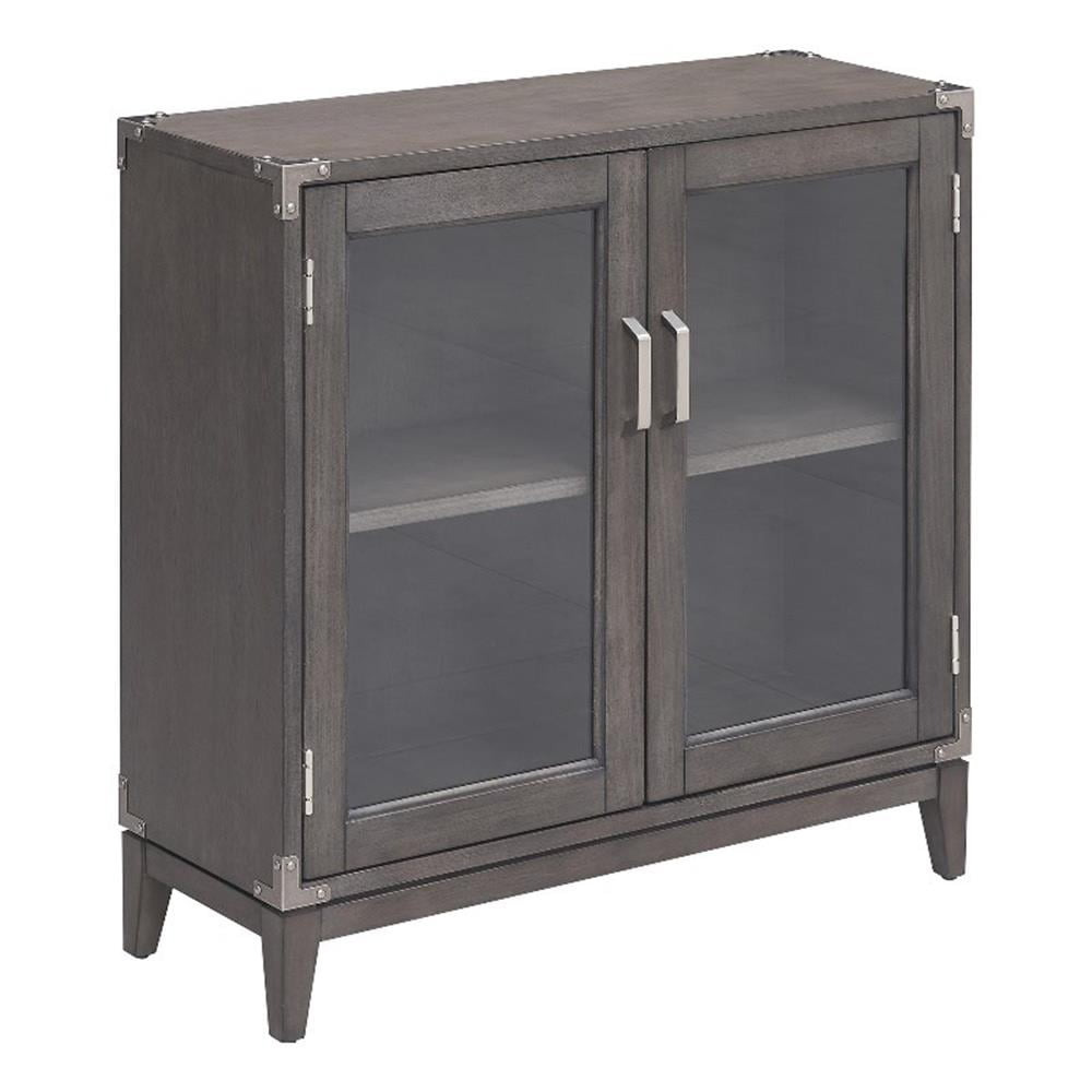 Bowery Hill Foyer Wood Cabinet with Glass Doors in Anthracite/Pewter ...