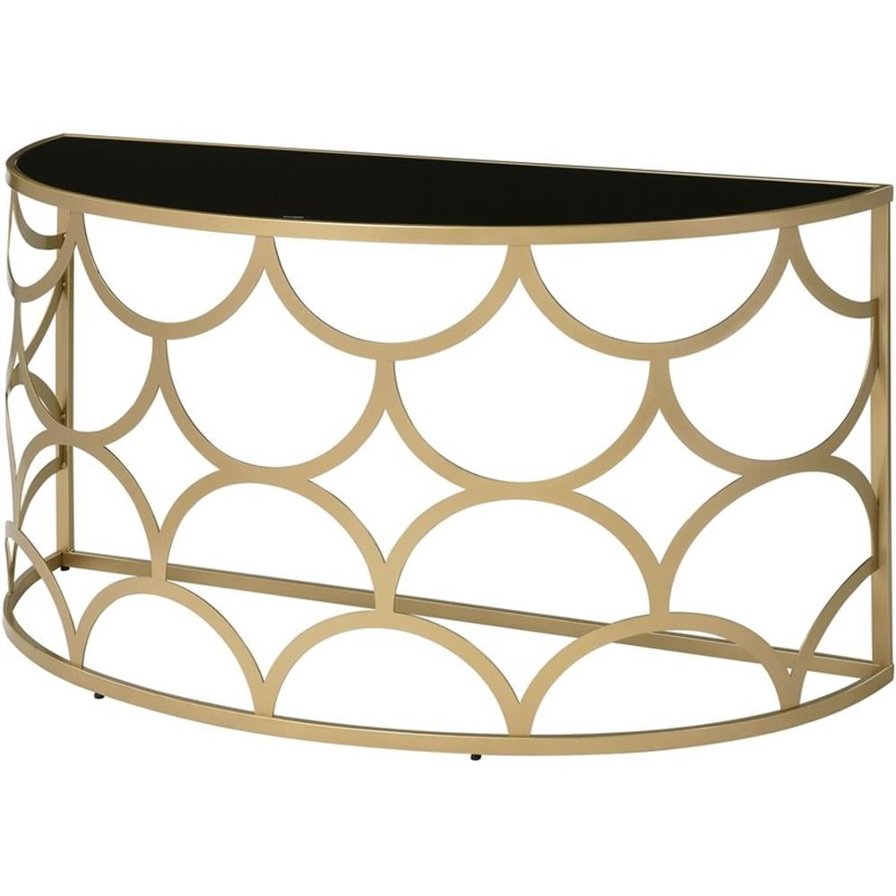 Bowery Hill Half Moon Glass Top Console Table with Metal Base in Gold ...