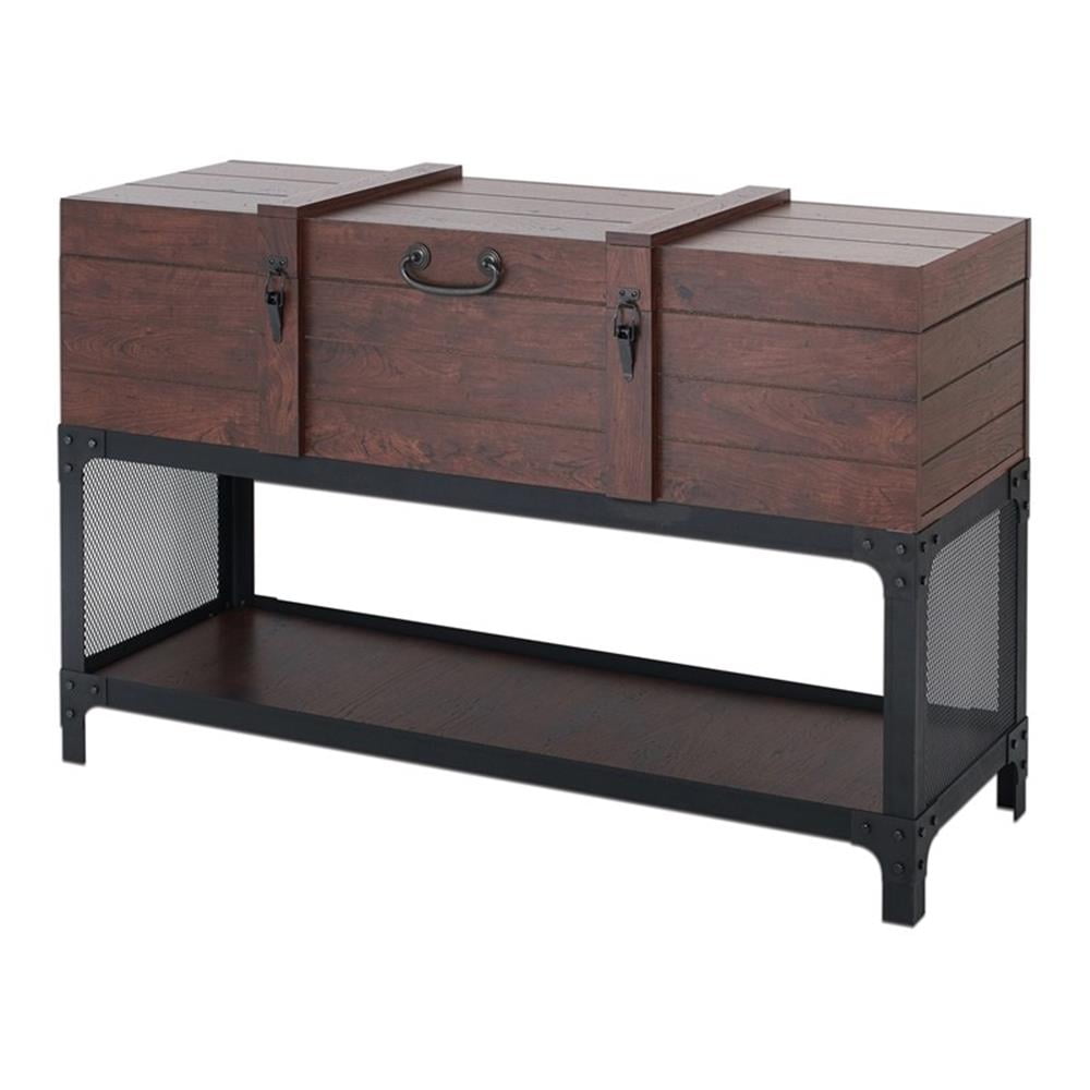 Bowery Hill Industrial Wood Lift Top Console Table in Vintage Walnut ...