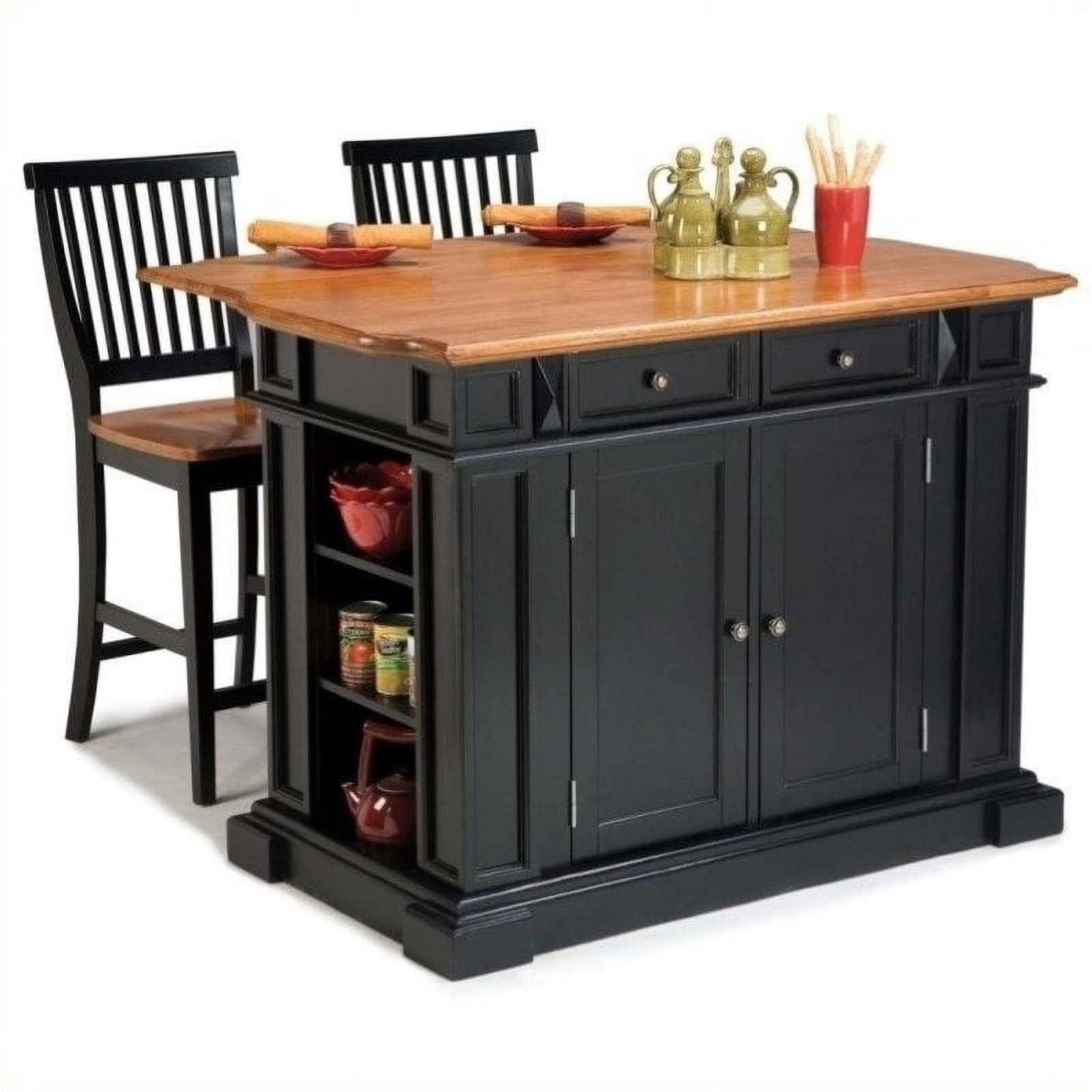 Bowery Hill Kitchen Island and Stools in Black and Distressed Oak ...