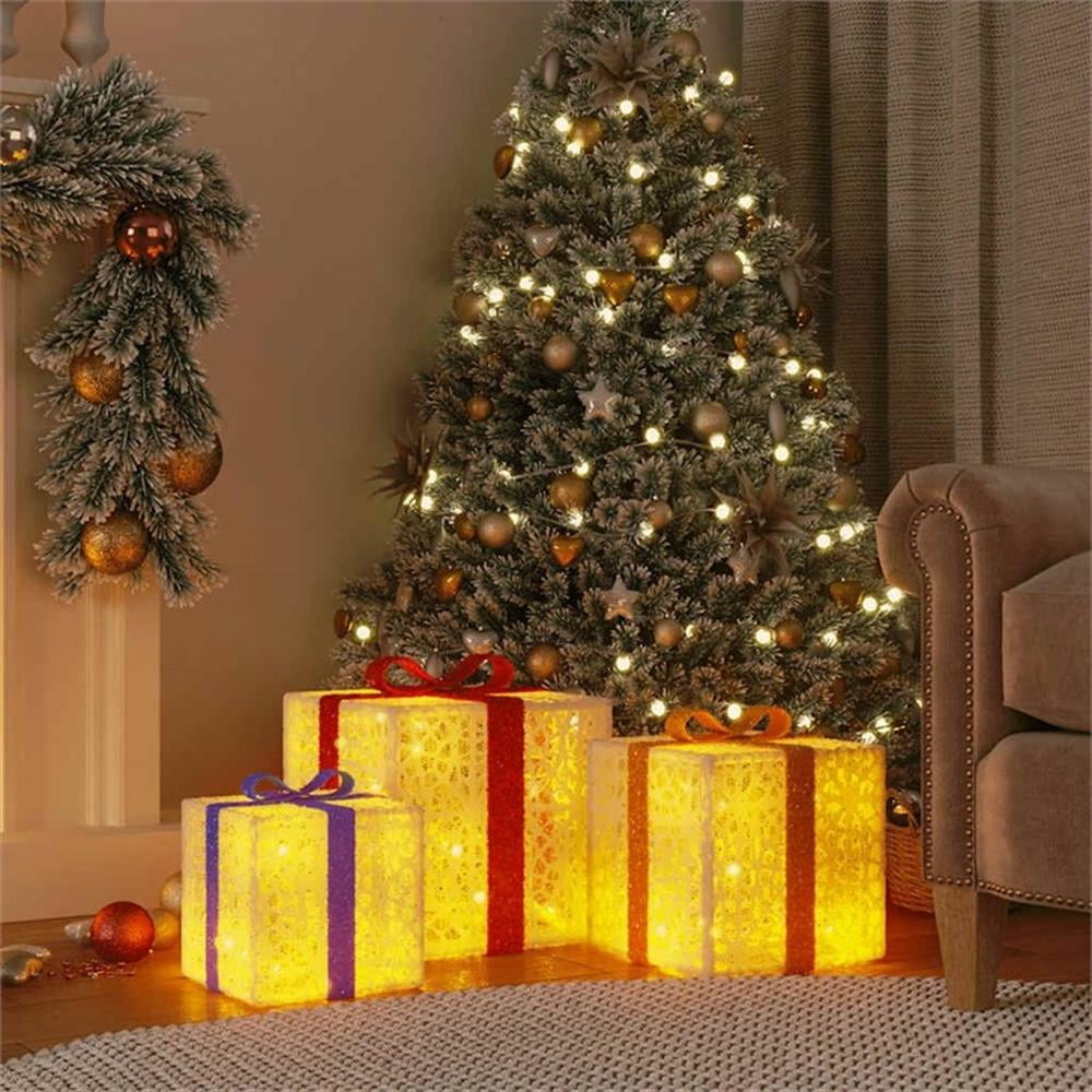 Bowery Hill Lighted Christmas Box Set of 3 in White/Red/Gold/Blue ...