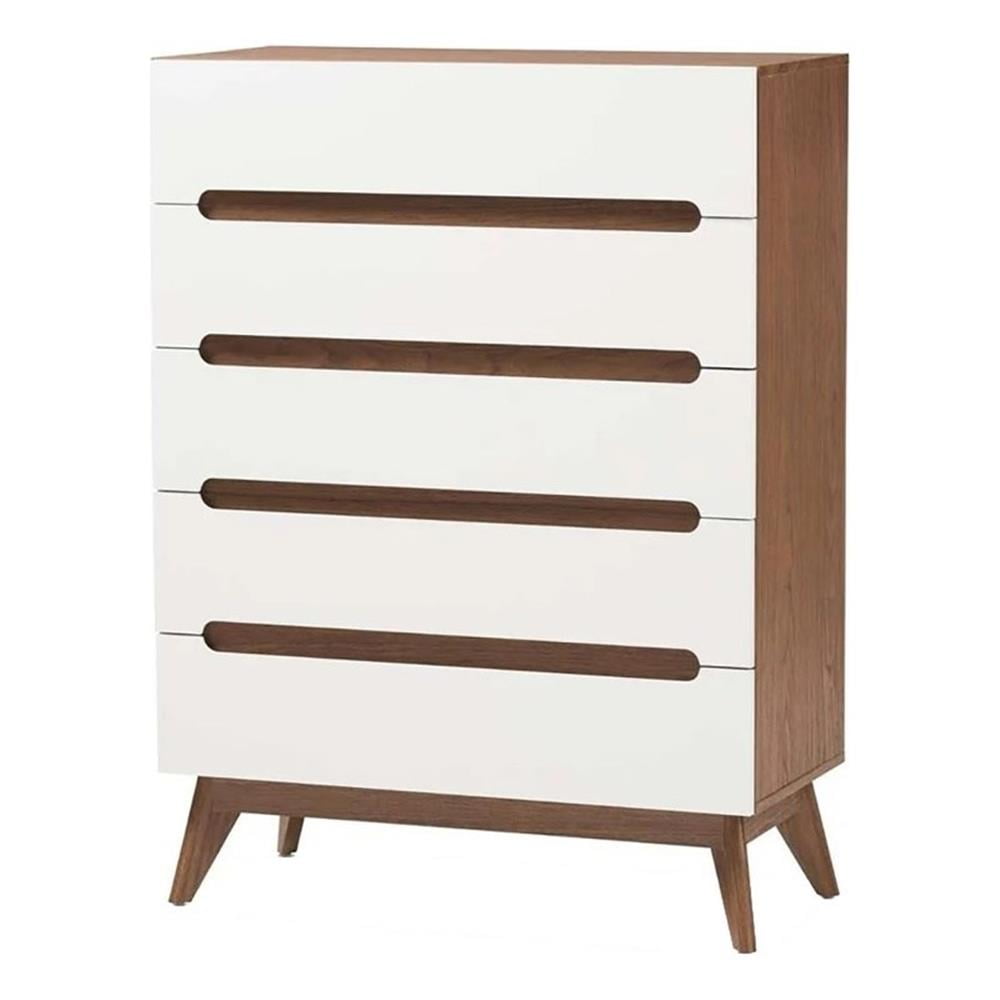 Bowery Hill Mid-Century 5-Drawer Board Wood Chest in White/Walnut ...
