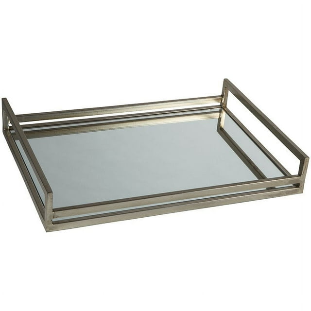 Bowery Hill Mid Century Metal and Mirrored Serving Tray in Silver - Walmart.com