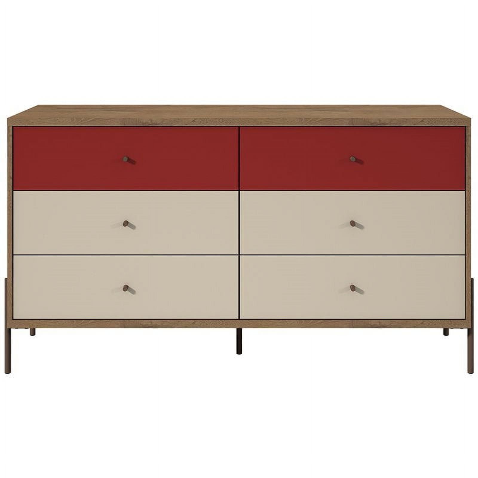 Bowery Hill Mid Century Modern Wood 6 Drawer Double Dresser in Red ...