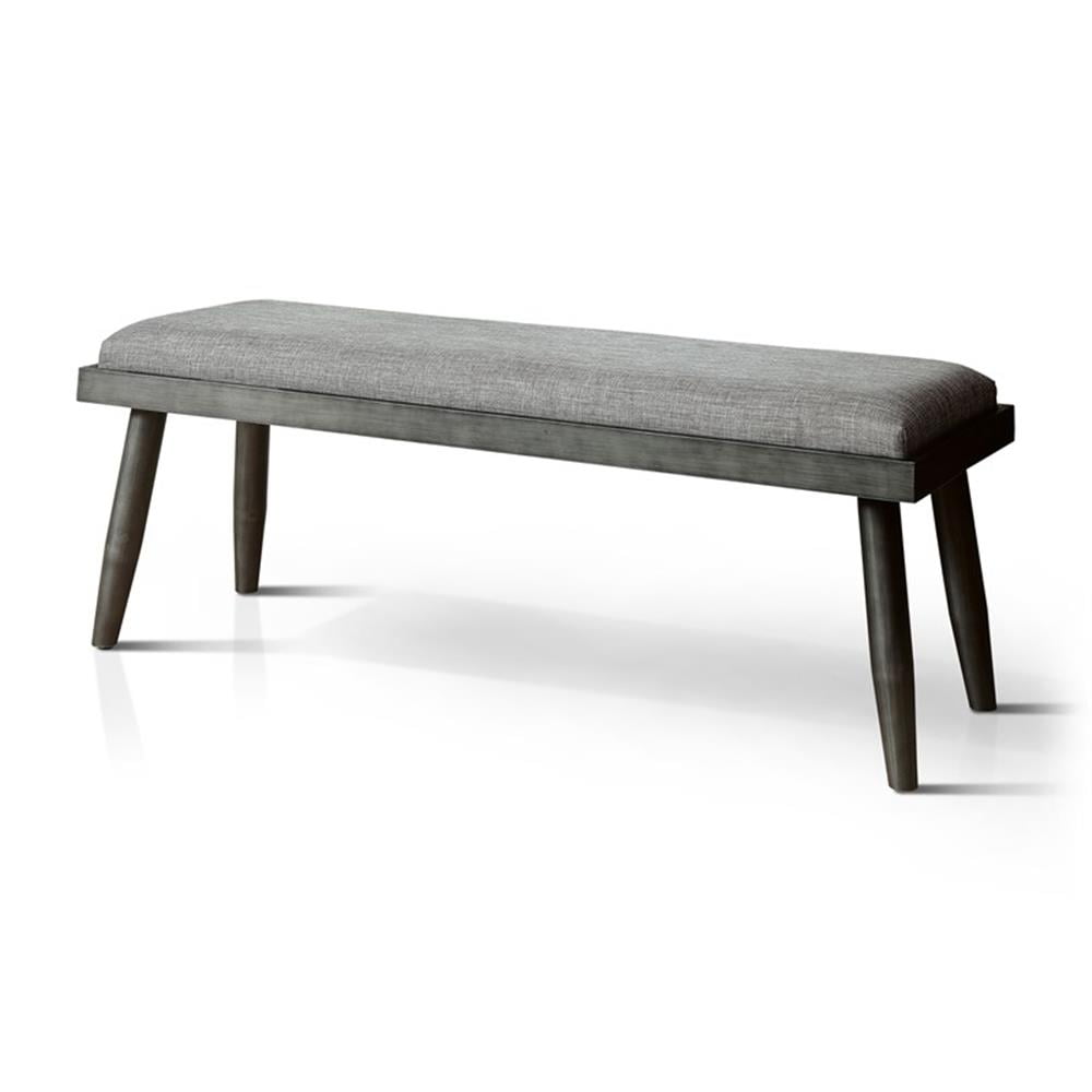 Bowery Hill Mid-century Fabric Padded Dining Bench in Gray Finish ...