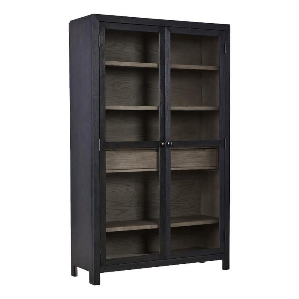 Bowery Hill Solid Wood Black/Warm Gray Accent Cabinet Rectangular Glass ...