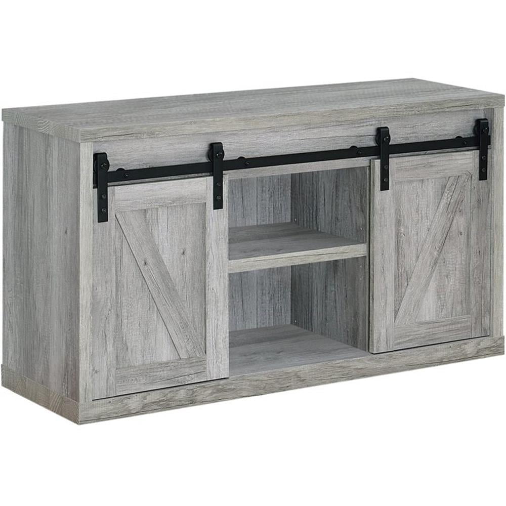 Bowery Hill Modern 48" 3 Shelf Sliding Doors TV Console in Grey ...