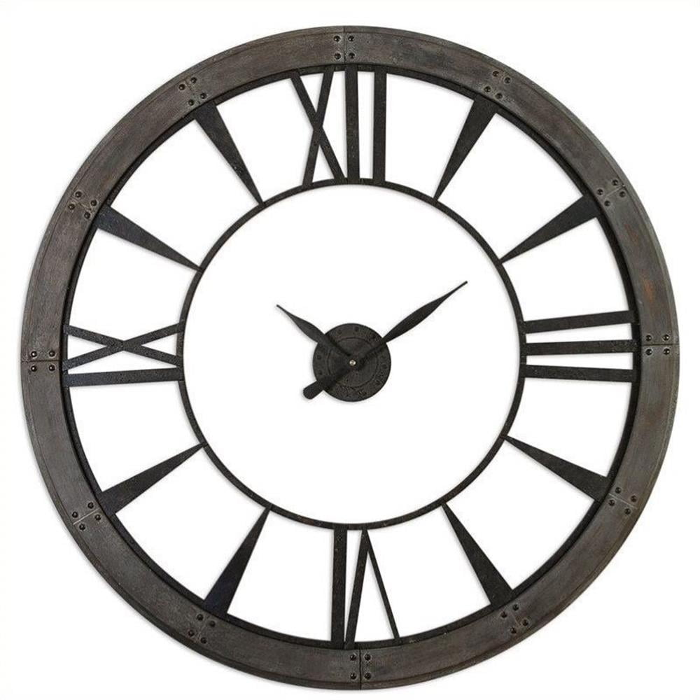 Large Bowery Hill Metal Modern 60 Inch Wall Clock in Dark Rustic Bronze ...