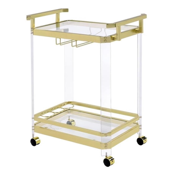 Bowery Hill Acrylic Gold Serving Cart Rectangular Mobile 35"H ...