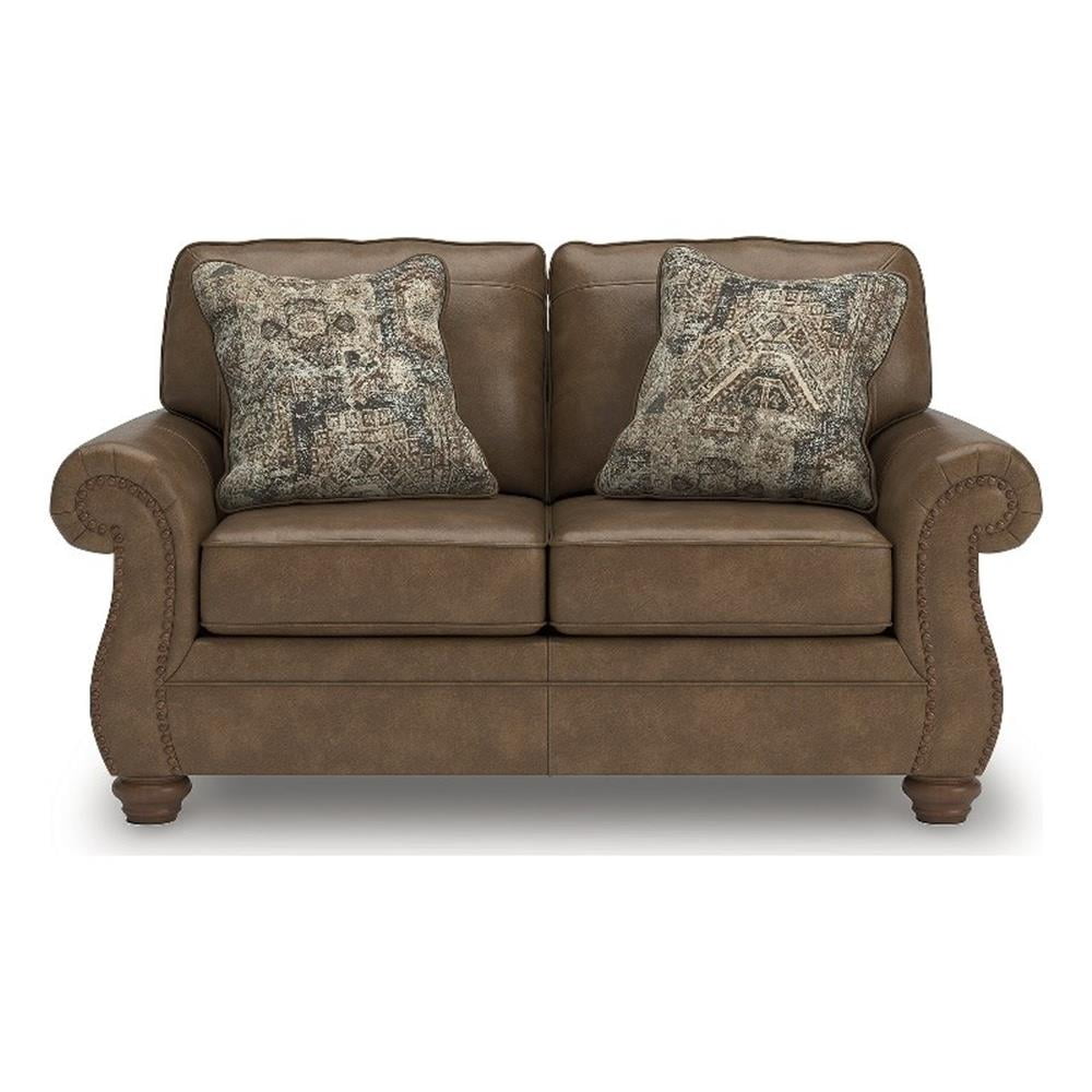 Bowery Hill Modern / Contemporary Faux Leather Brown Finish Loveseat ...