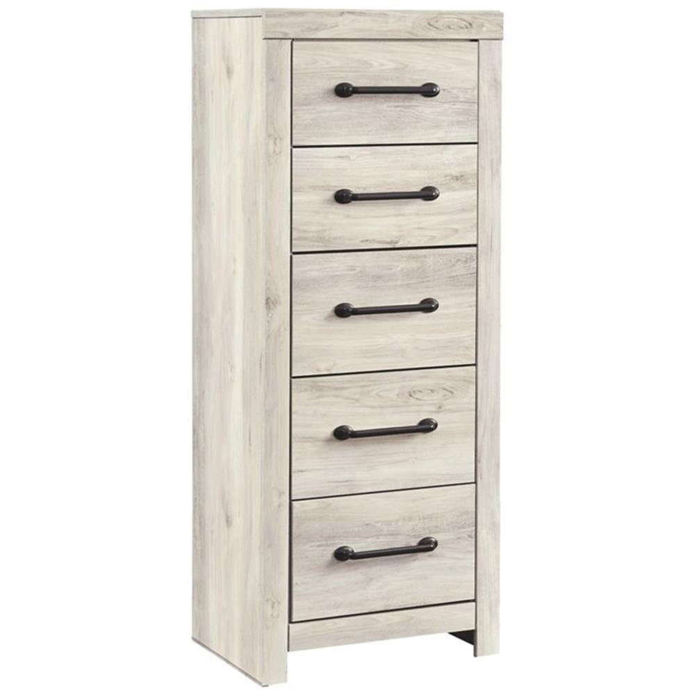 Bowery Hill Modern Engineered Wood Narrow 5 Drawer Chest in Whitewash ...