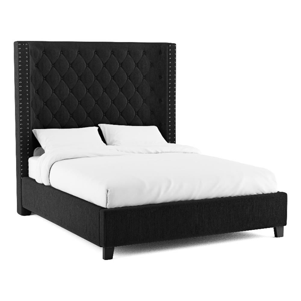 Bowery Hill Modern Fabric Upholstered Panel King Bed in Black - Walmart ...