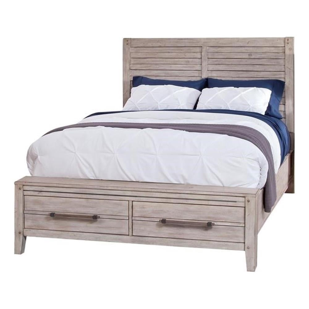 Bowery Hill Modern Farmhouse White-washed Wood King Panel Bed with ...