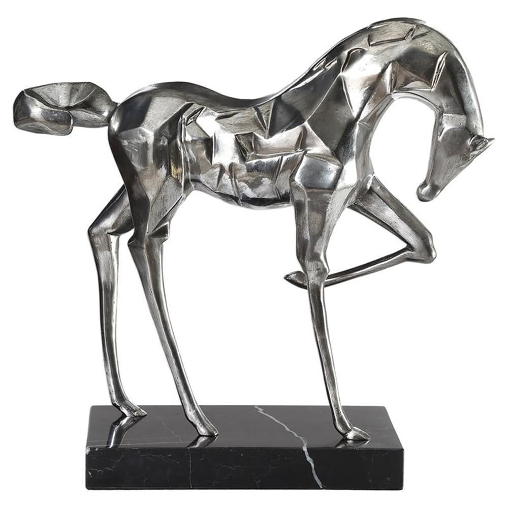 Bowery Hill Modern Horse Sculpture in Brushed Nickel and Black ...