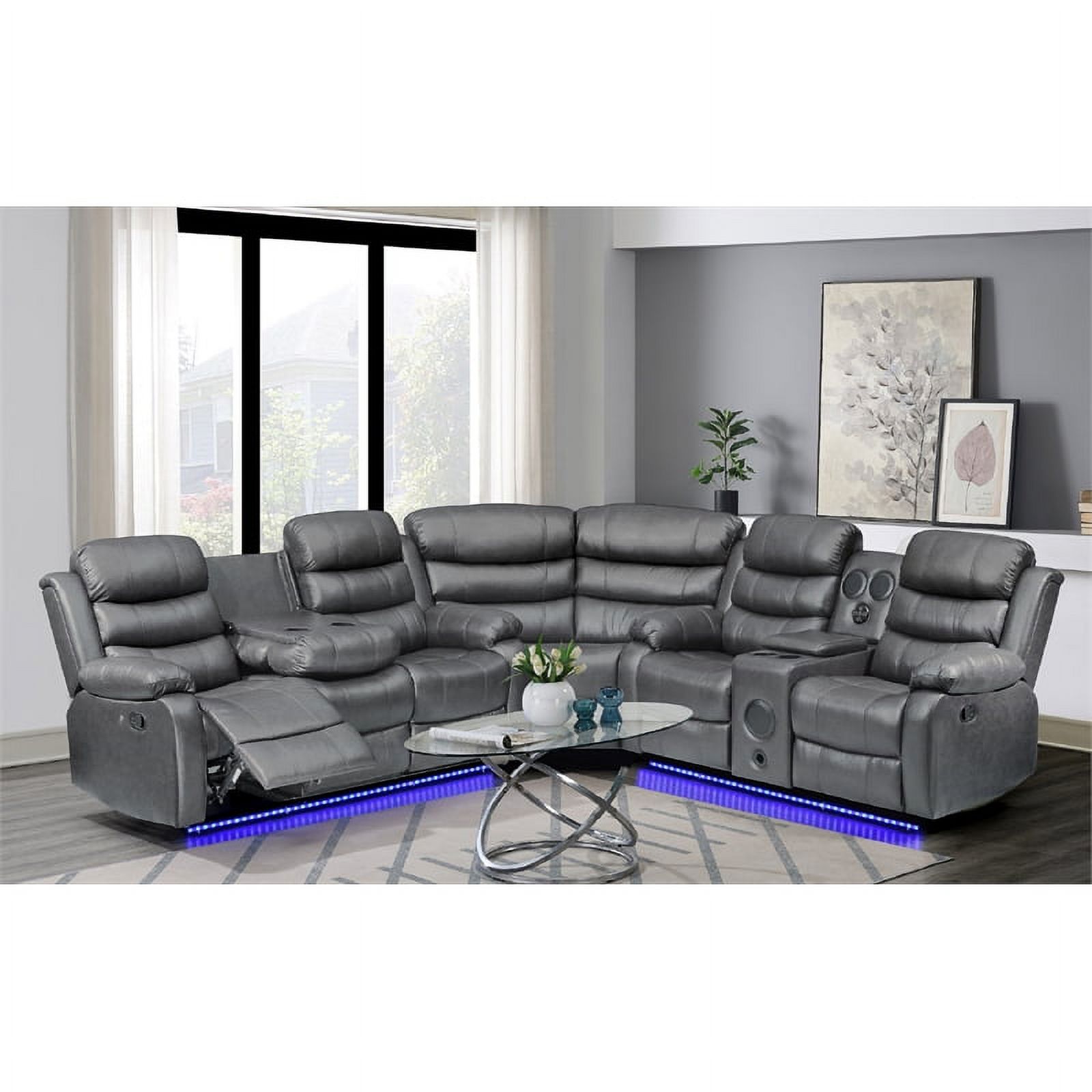 Bowery Hill Modern LED Faux Leather Reclining Sectional in Gray ...