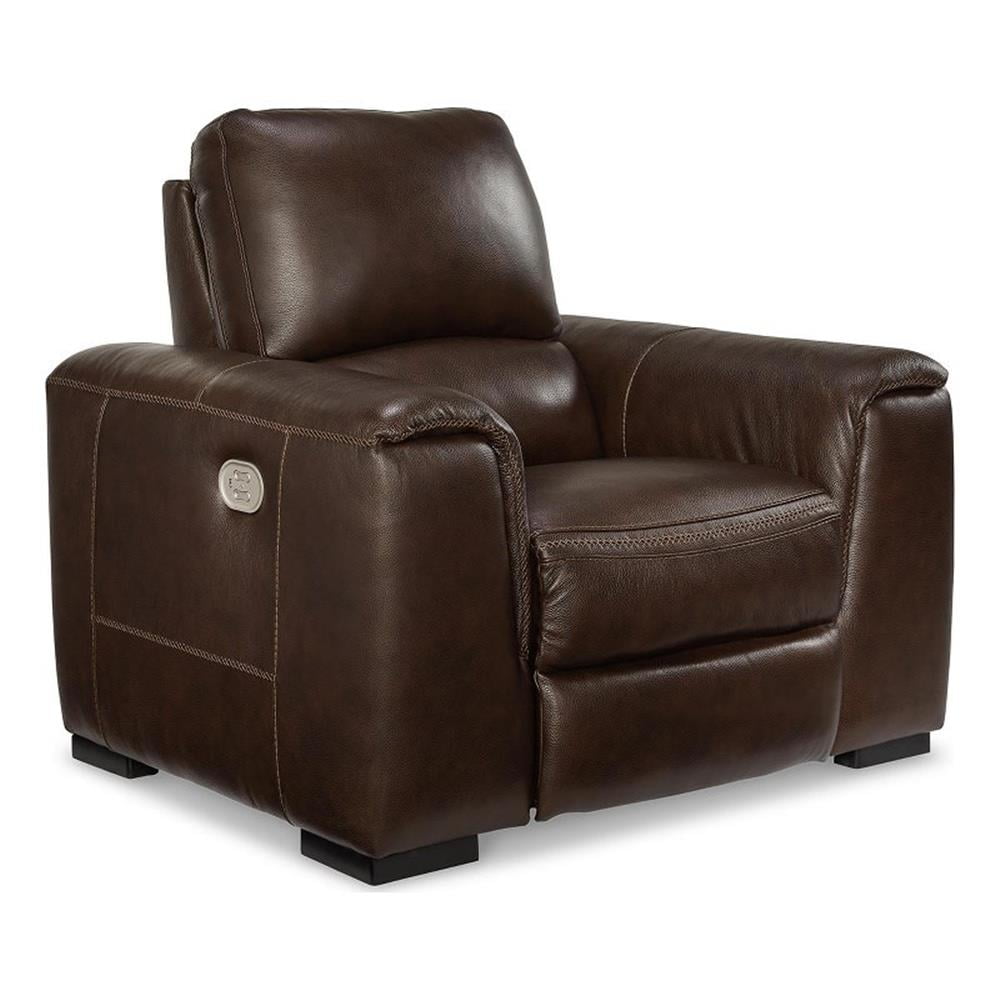 Bowery Hill Modern Leather Power Recliner with Headrest in Walnut ...