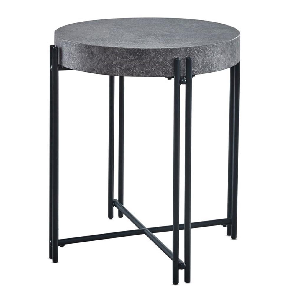 Bowery Hill Modern Round Metal Base End Table in Gray and Black ...