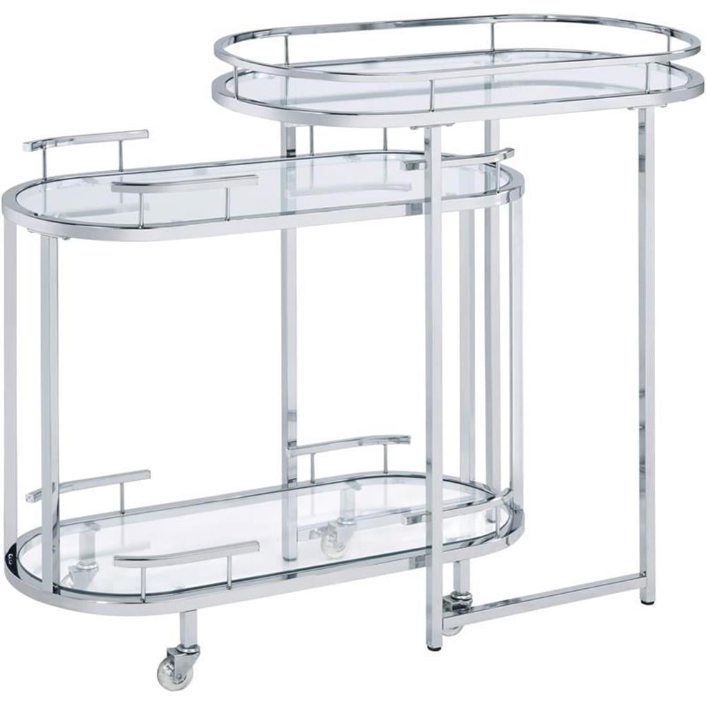 Contemporary Kitchen Bar Cart With Wheels Bowery Hill Chrome & Glass ...