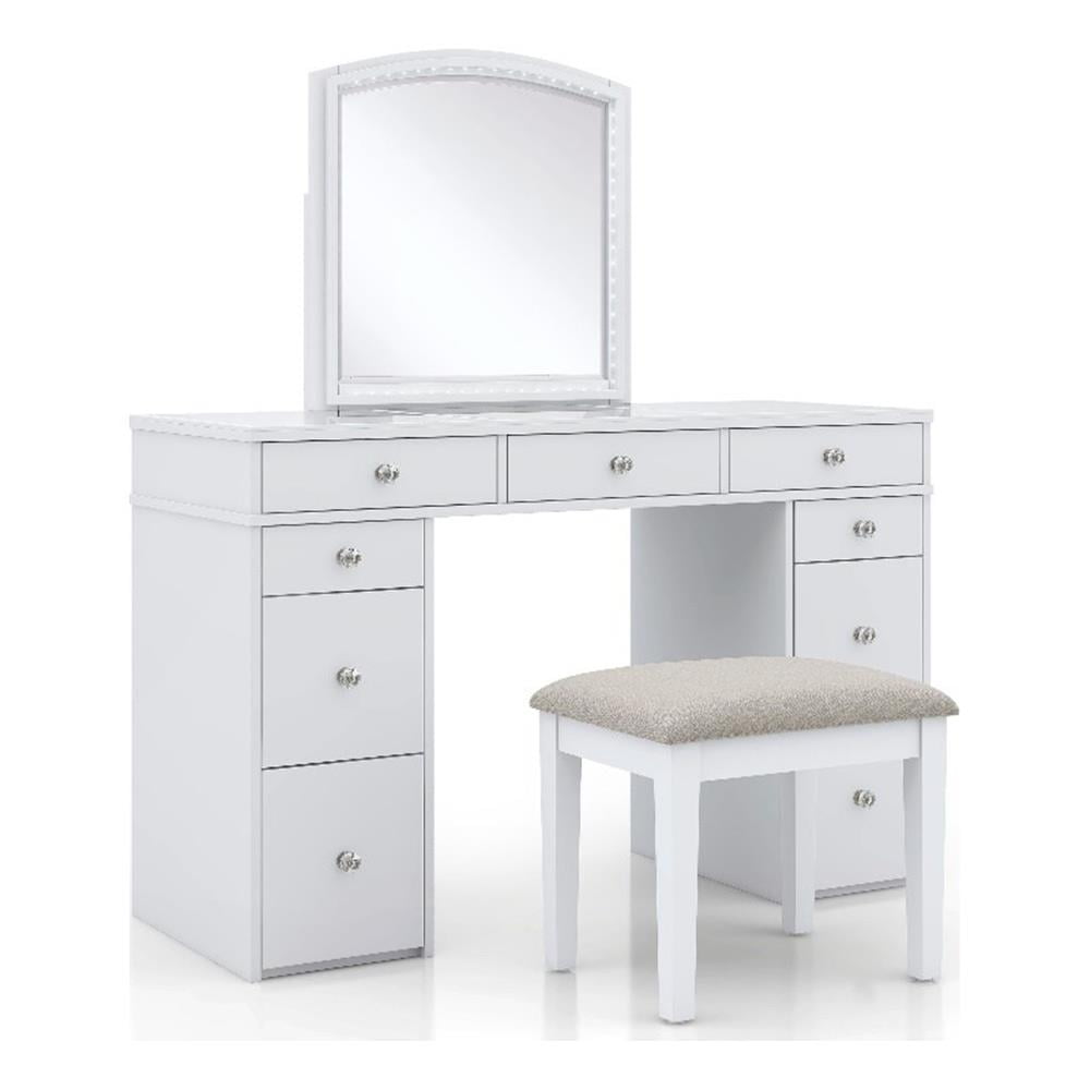 Bowery Hill Modern Solid Wood 3-Piece Vanity Set in White Finish ...