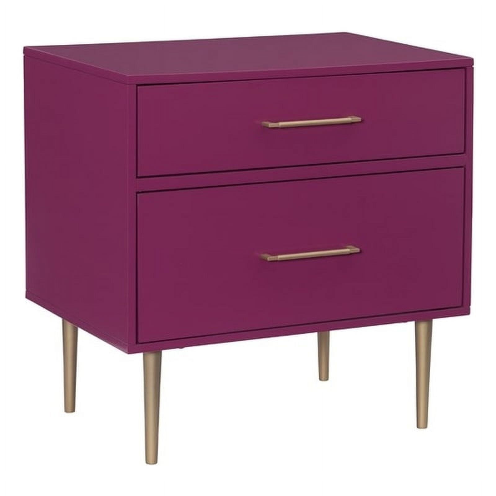 Bowery Hill Modern Two Drawer Wood Nightstand in Raspberry Purple ...