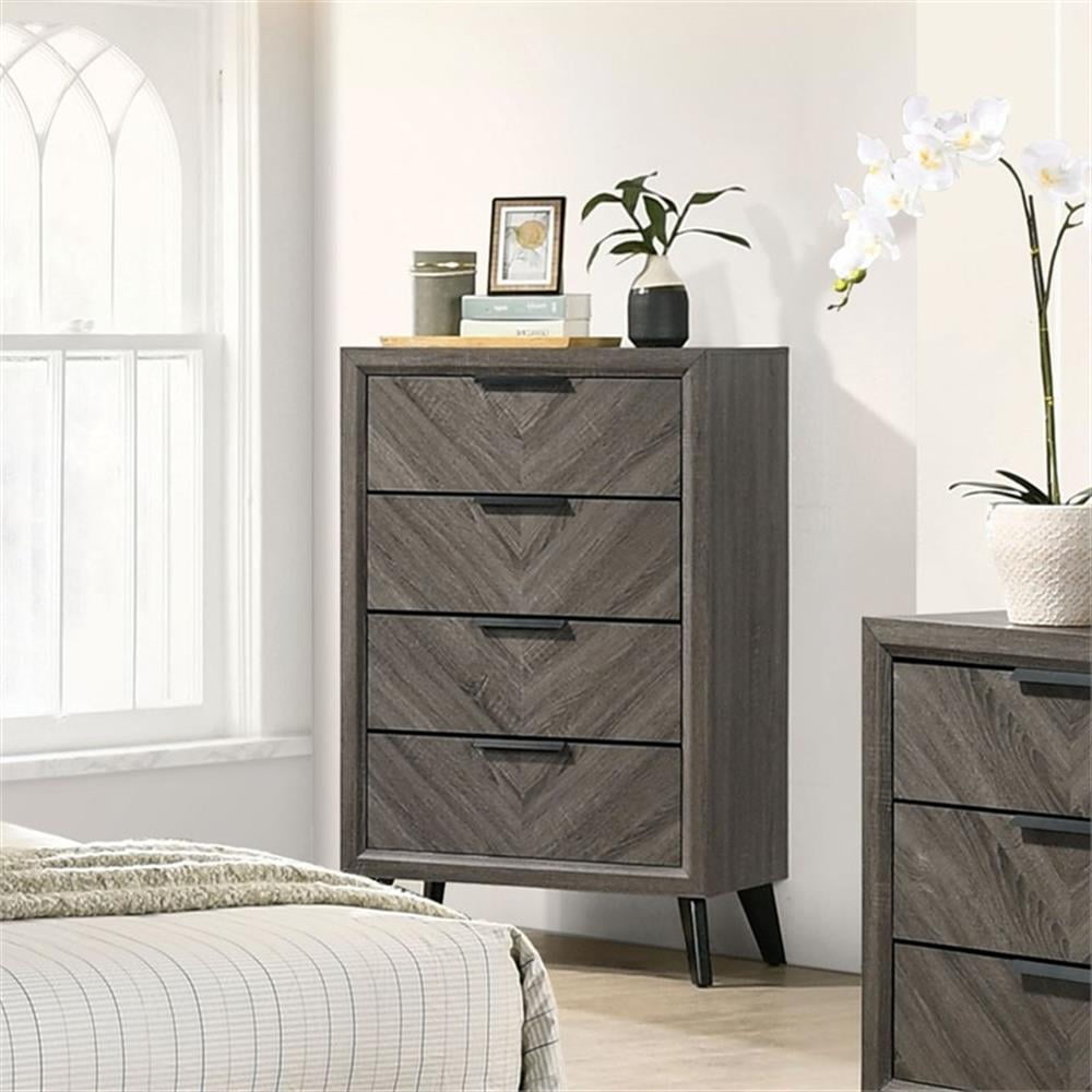 Bowery Hill Modern Wood 4-Drawer Chest with Angled Legs in Gray ...