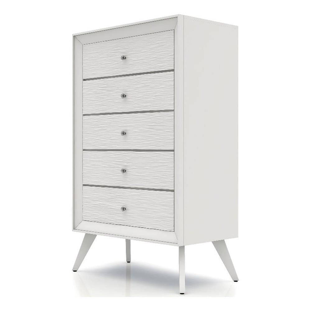 Bowery Hill Modern Wood 5-Drawer Chest with Angled Legs in White ...
