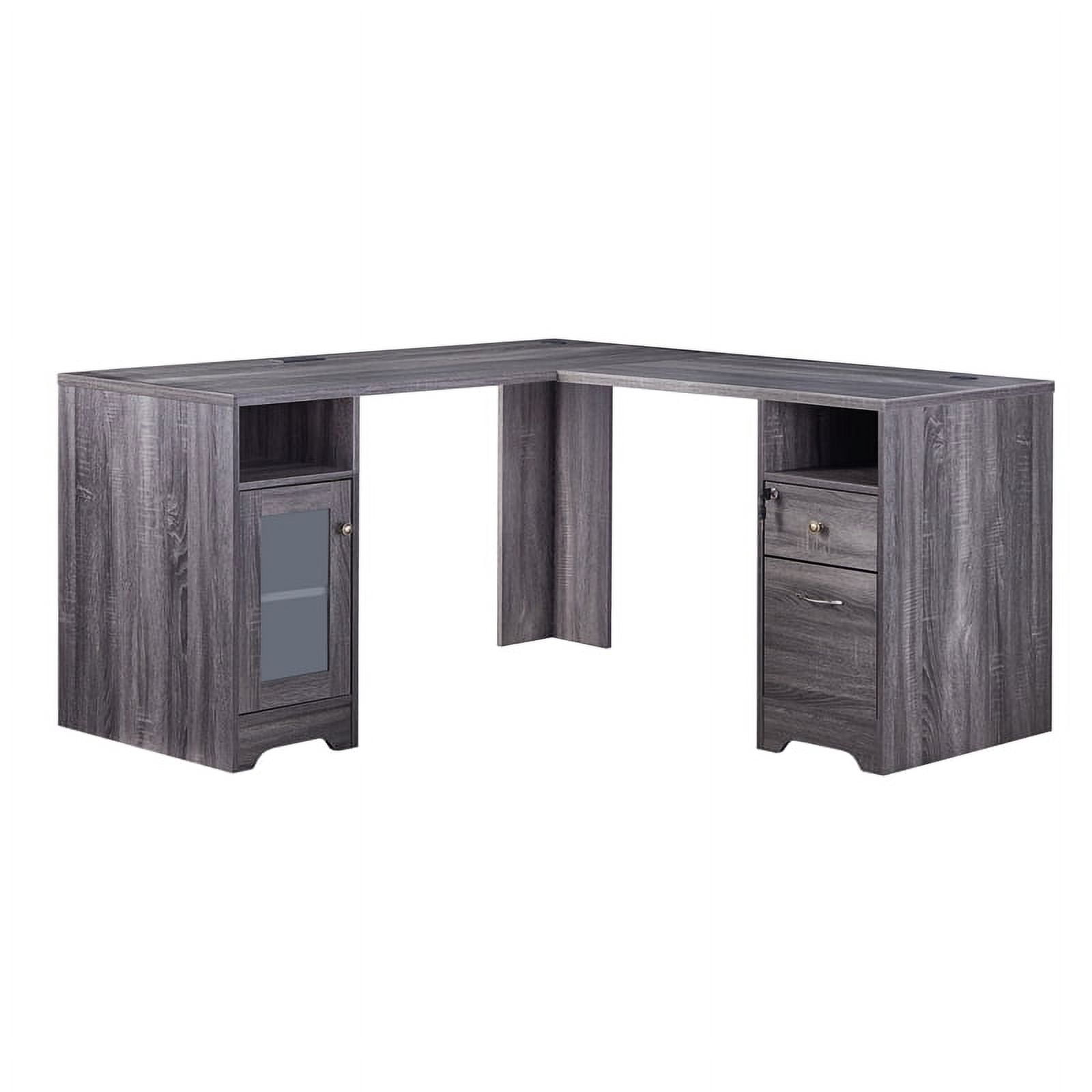Bowery Hill Modern Wood L-Shaped Writing Desk with USB in Dark Gray ...
