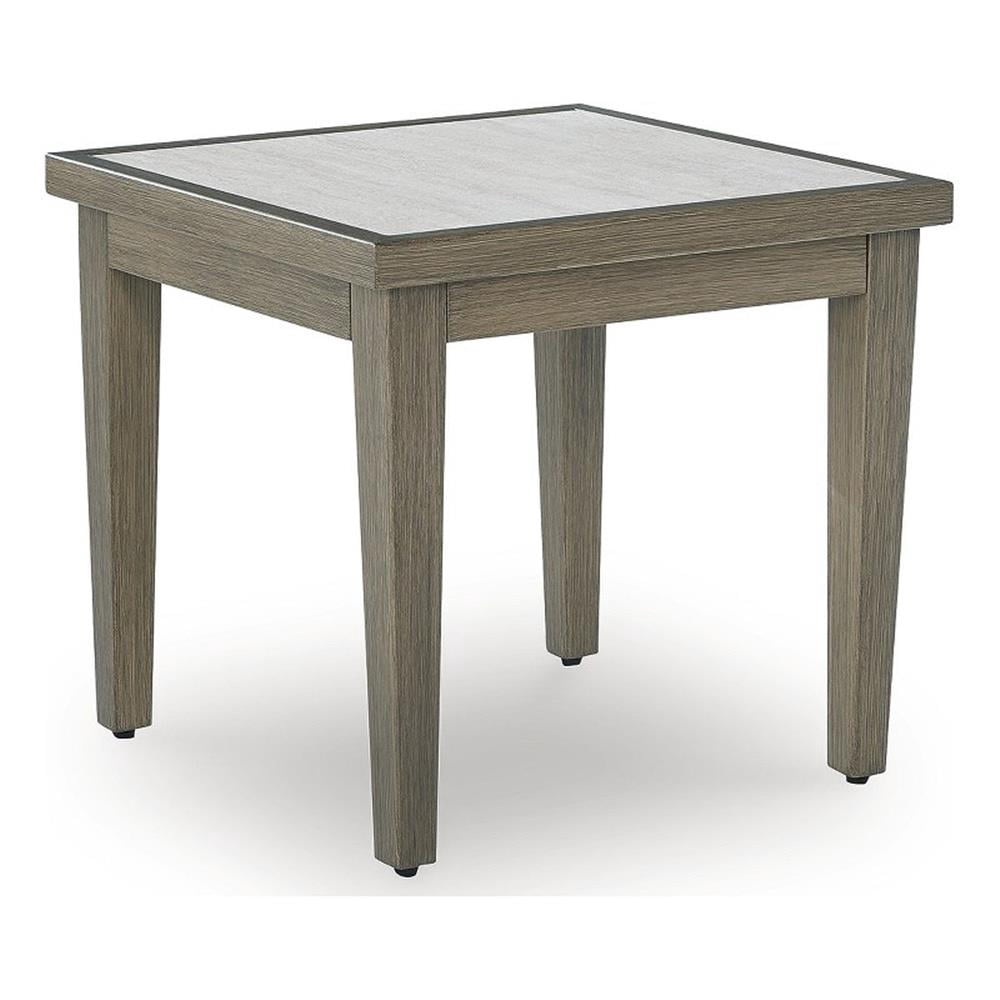 Bowery Hill Outdoor End Table with Sintered Stone Top and Wood Look ...