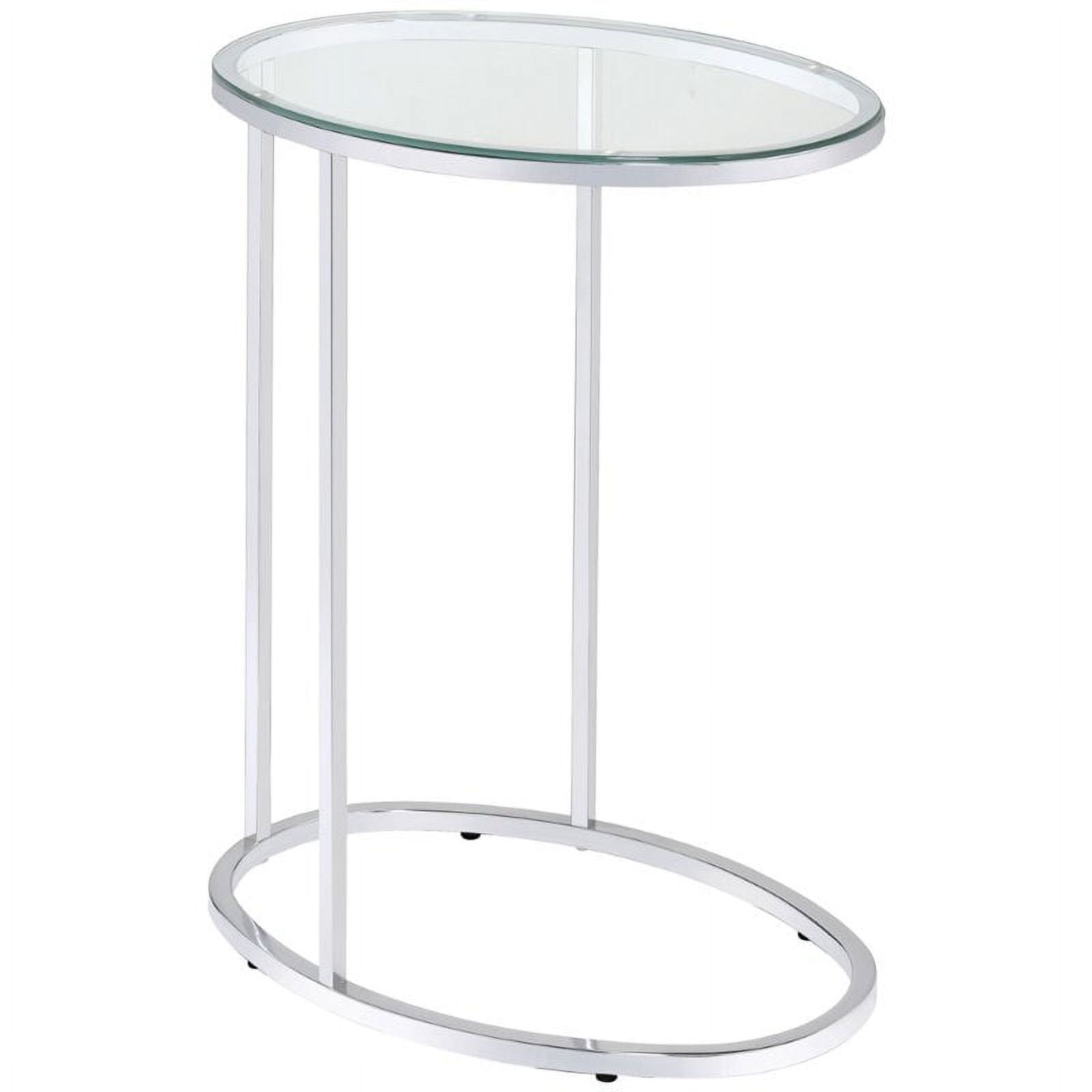 Bowery Hill Oval Contemporary Metal Side Table with Glass Top in Chrome ...