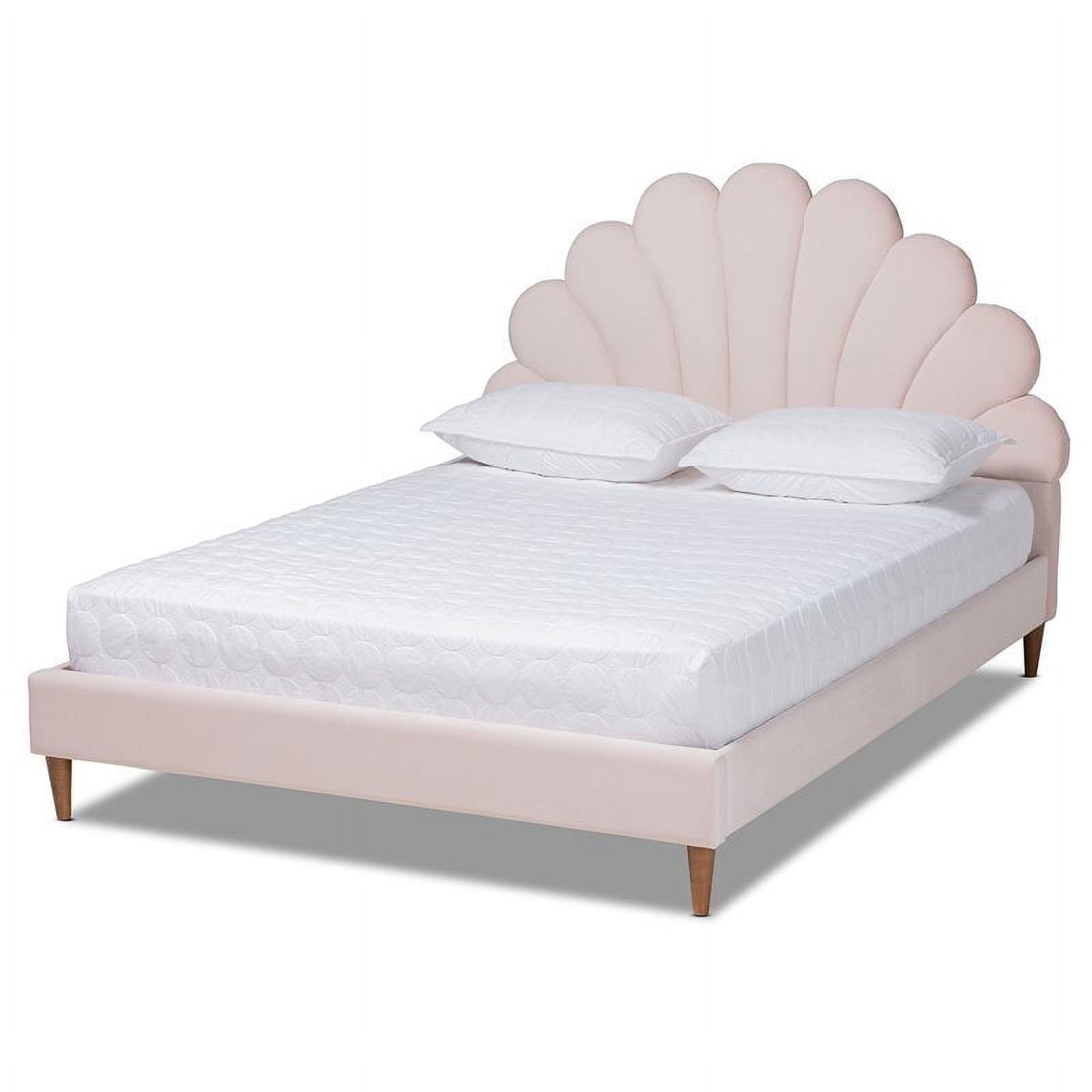 Bowery Hill Contemporary Velvet Seashell Shaped Queen Platform Bed in ...