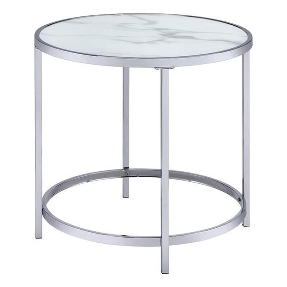 Bowery Hill Round Contemporary Metal End Table with Faux Marble Top in ...
