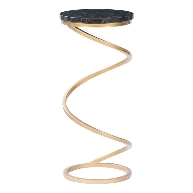 Bowery Hill Round Metal Drink Table with Iron Spiral Base in Gold/Black ...