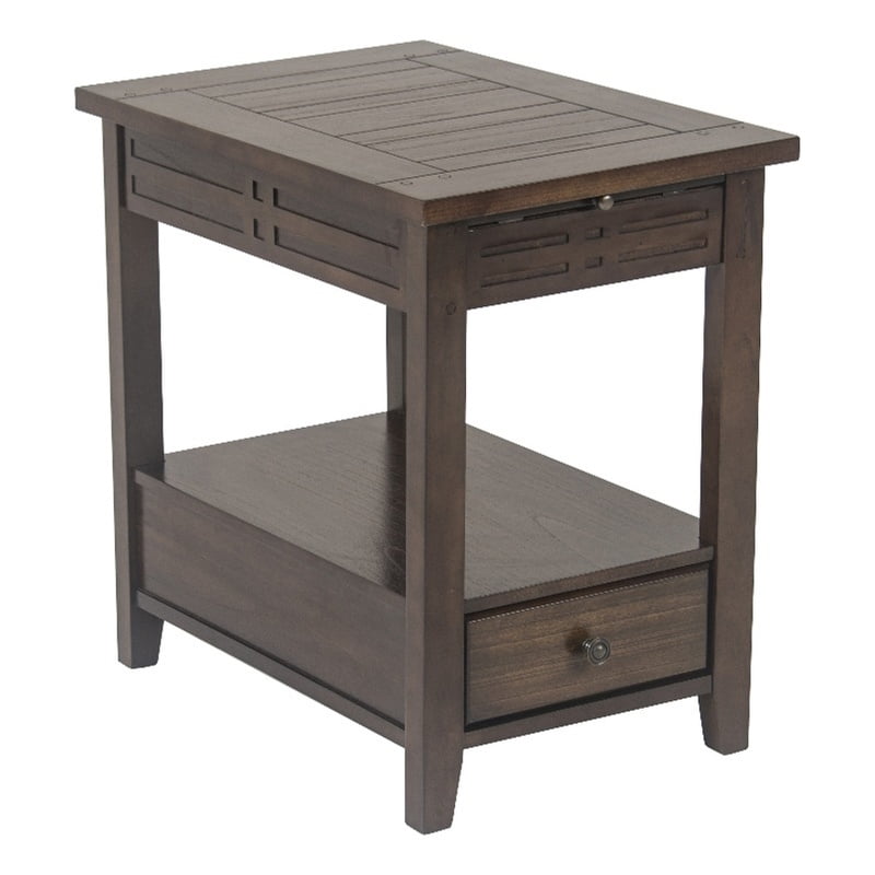 Bowery Hill Rustic Wood Chairside End Table with Pull-out Tray in ...