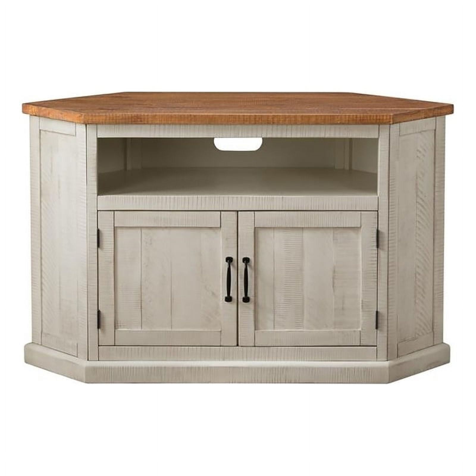 Bowery Hill Rustic Wood Corner TV Stand for TVs up to 50" in Antique ...