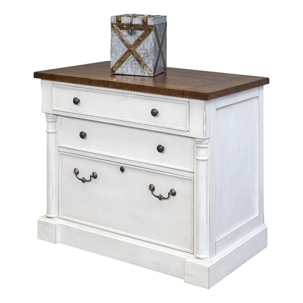 Bowery Hill Rustic Wood Locking Legal/Letter File Drawer in White ...