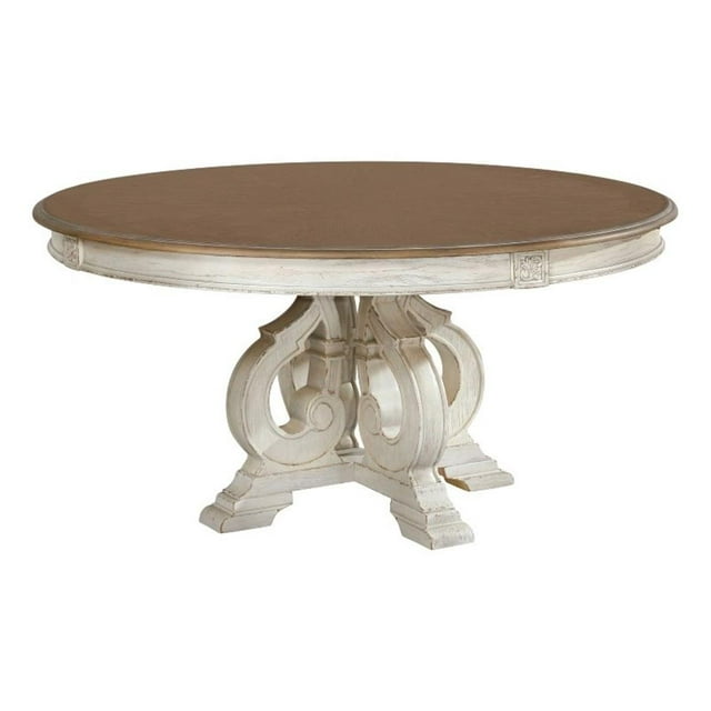 Bowery Hill Rustic Wood Round Dining Table in Antique White Finish ...