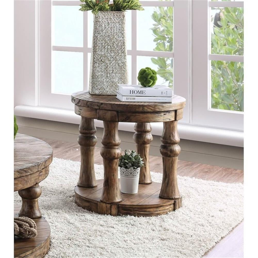Bowery Hill Farmhouse Style Rustic Wood Round End Table for Living Room ...