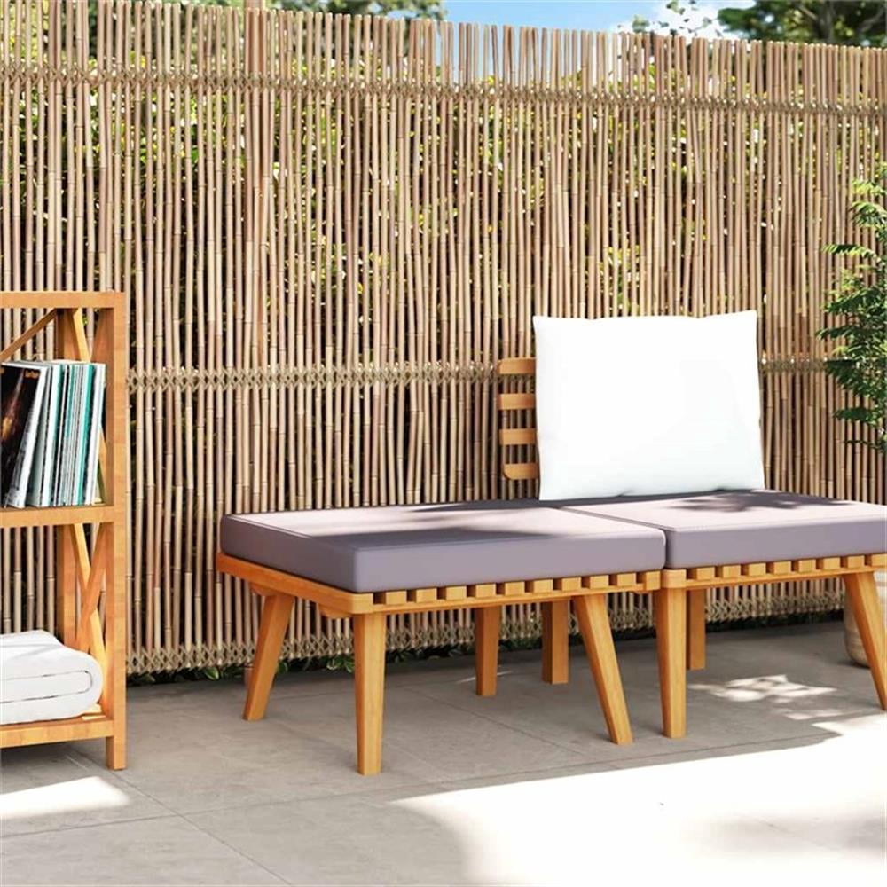 Bowery Hill Solid Acacia Wood Garden Footstool in Natural and Dark Grey ...