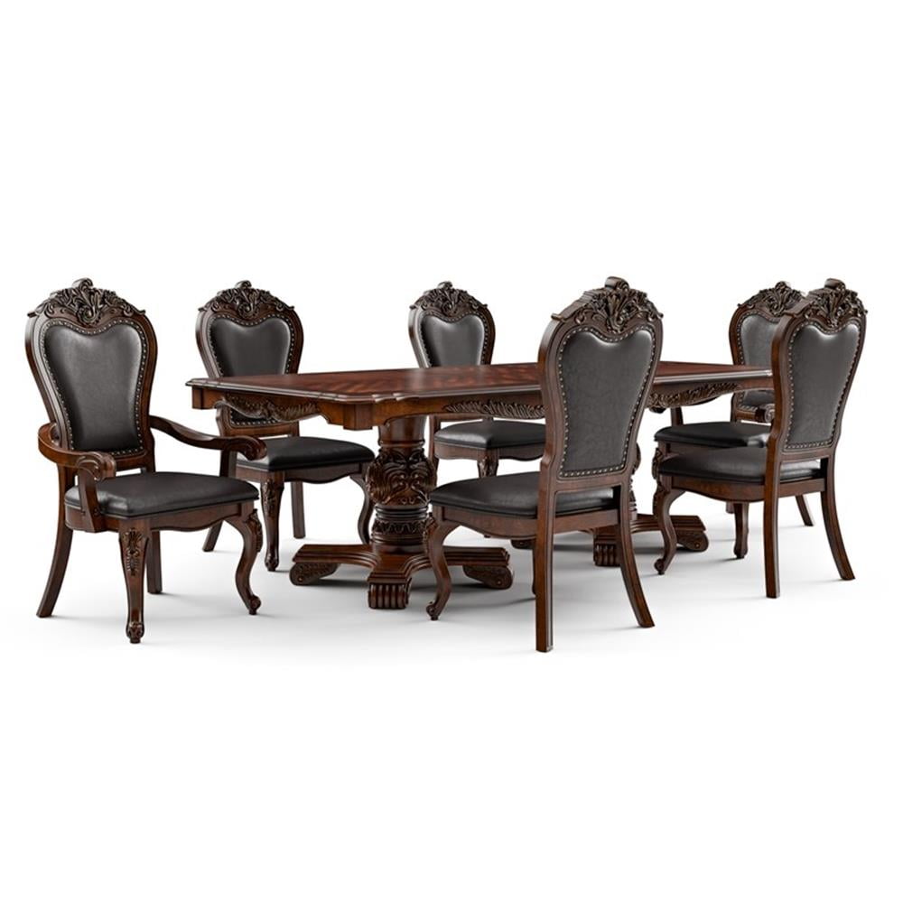 Bowery Hill Solid Wood 7-Piece Expandable Dining Set in Cherry ...