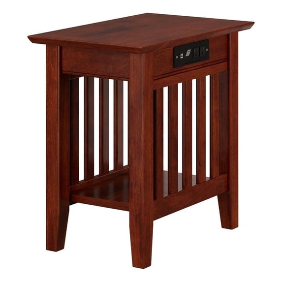 Bowery Hill Solid Wood Chair Side Table with BuiltIn Device Charger ...