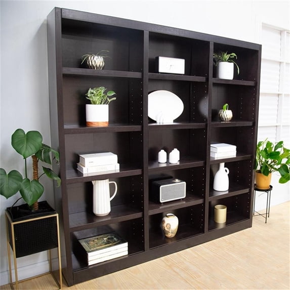 Bowery Hill Traditional 72" Tall 15-Shelf Triple Wide Wood Bookcase in ...