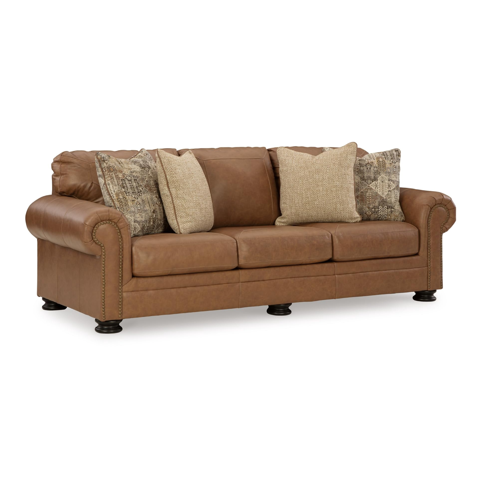 Bowery Hill Traditional Corner-blocked Frame Leather Caramel Sofa ...