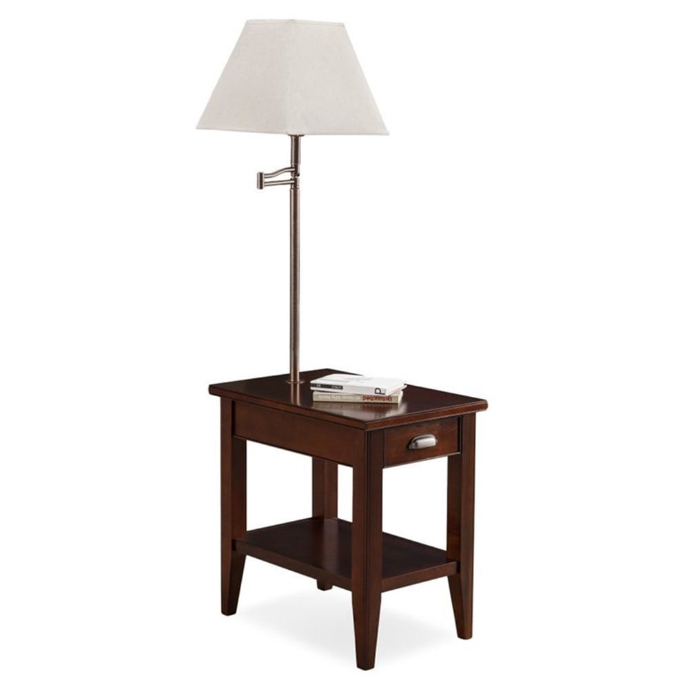 Bowery Hill Wood Living Room Light End Table with Lamp in Chocolate ...