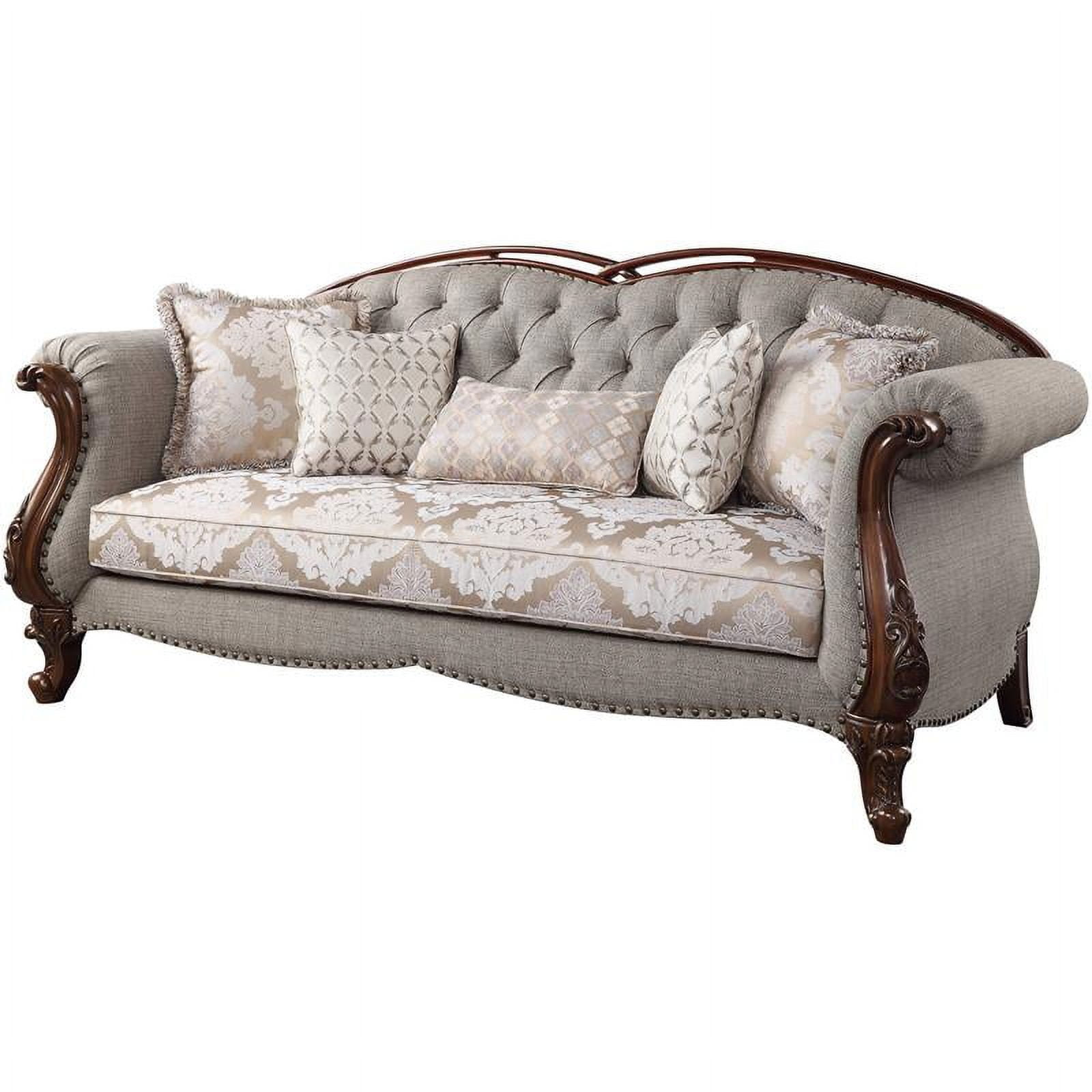 Bowery Hill Traditional Fabric Sofa with 5 Pillows in Gray/Cherry ...