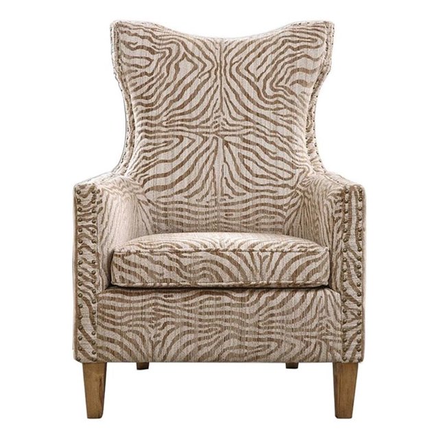 Bowery Hill Traditional Striped Fabric Upholstery Wood Accent Armchair ...