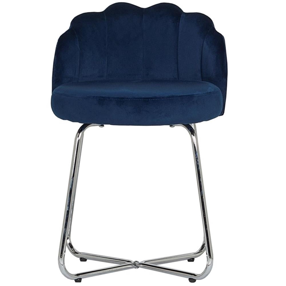 Bowery Hill Traditional Metal Vanity Stool in Dark Blue Fabric ...